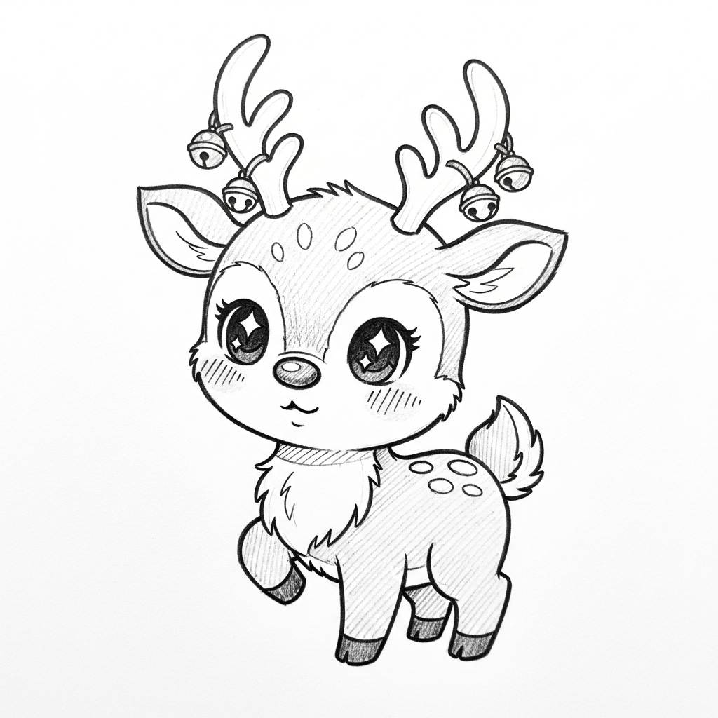 Christmas Drawings: Kawaii Reindeer with Lights Drawing